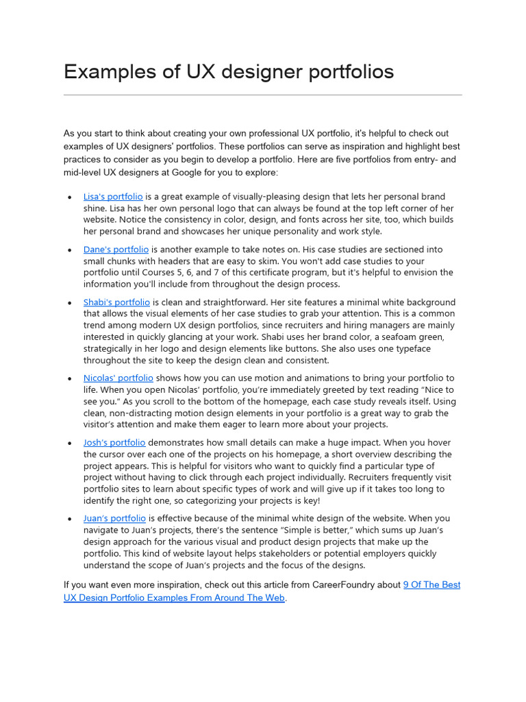 Examples of UX Designer Portfolios | PDF