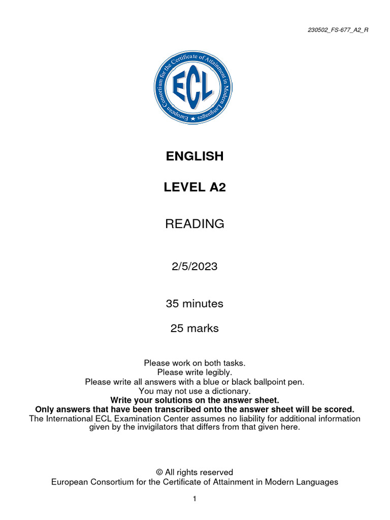 A2 English Reading Exam Practice | PDF