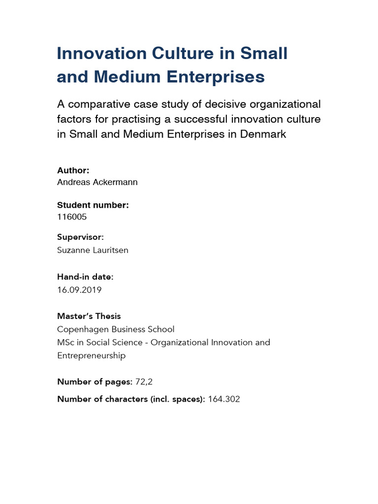 Master S Thesis FINAL UPLOAD | PDF | Organizational Culture | Innovation