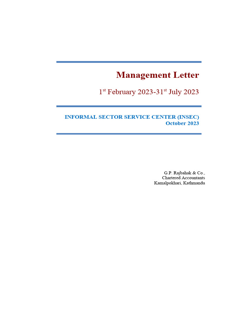 INSEC Audit Management Letter 2023 | PDF | Audit | Internal Control