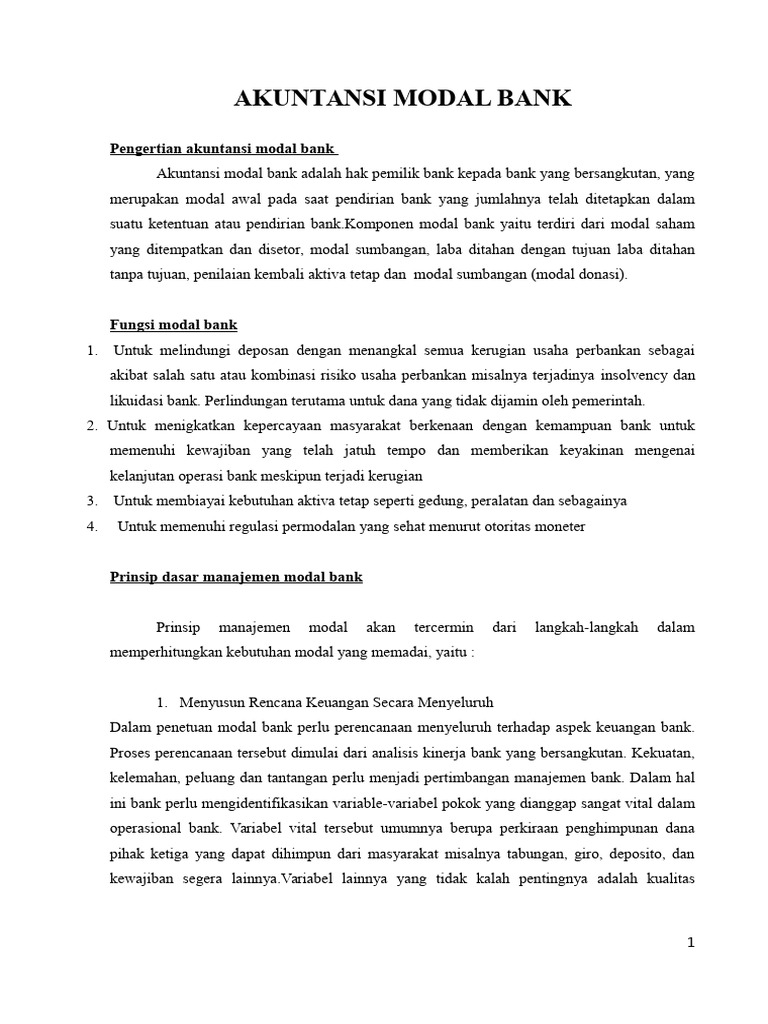 Akuntansi Modal Bank | PDF | Bisnis | Pengelolaan Keuangan & Uang