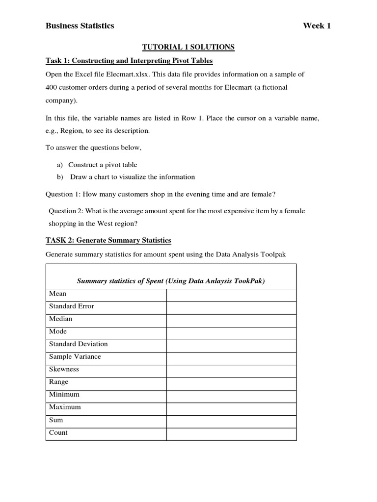 Tutorial 1 Questions | PDF | Quartile | Coefficient Of Variation