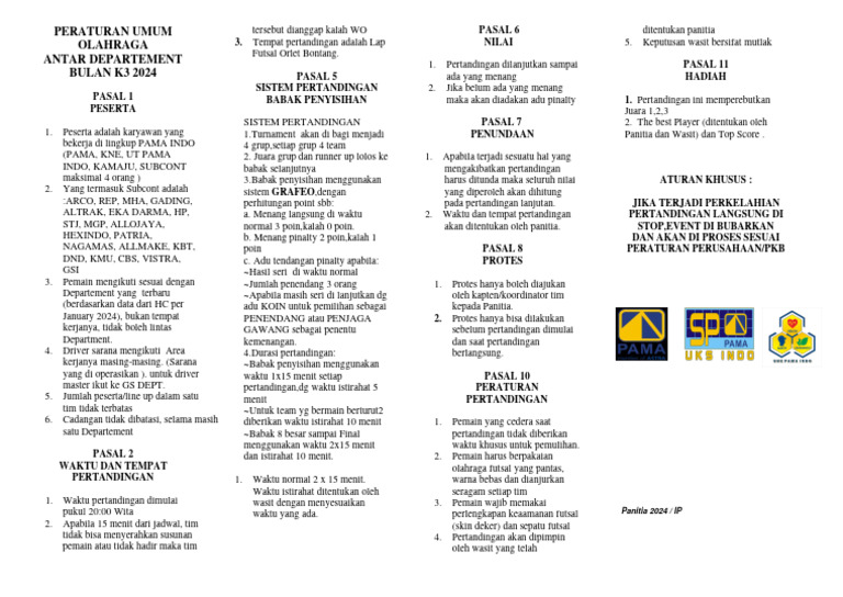 Aturan Futsal Olahraga Bulan K3 2024 | PDF