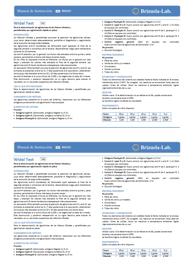 Interpretación del Test de Widal | PDF | Salmonela | Enfermedades y ...
