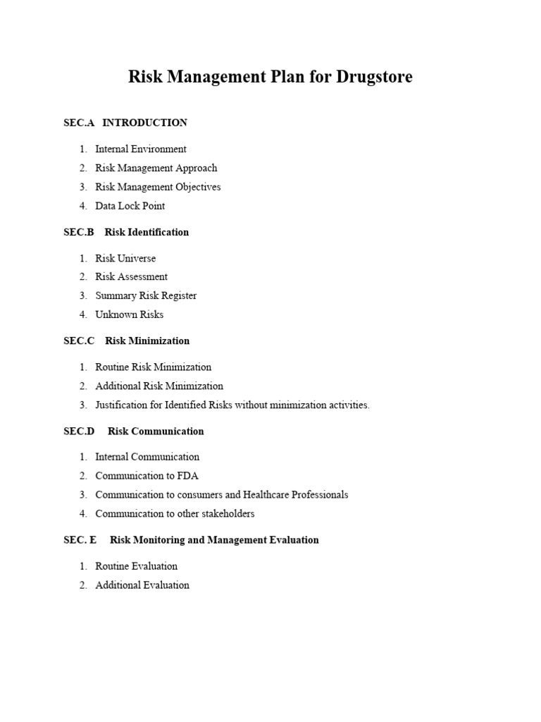 Drugstore - Risk Management Plan - Open For Edit | PDF