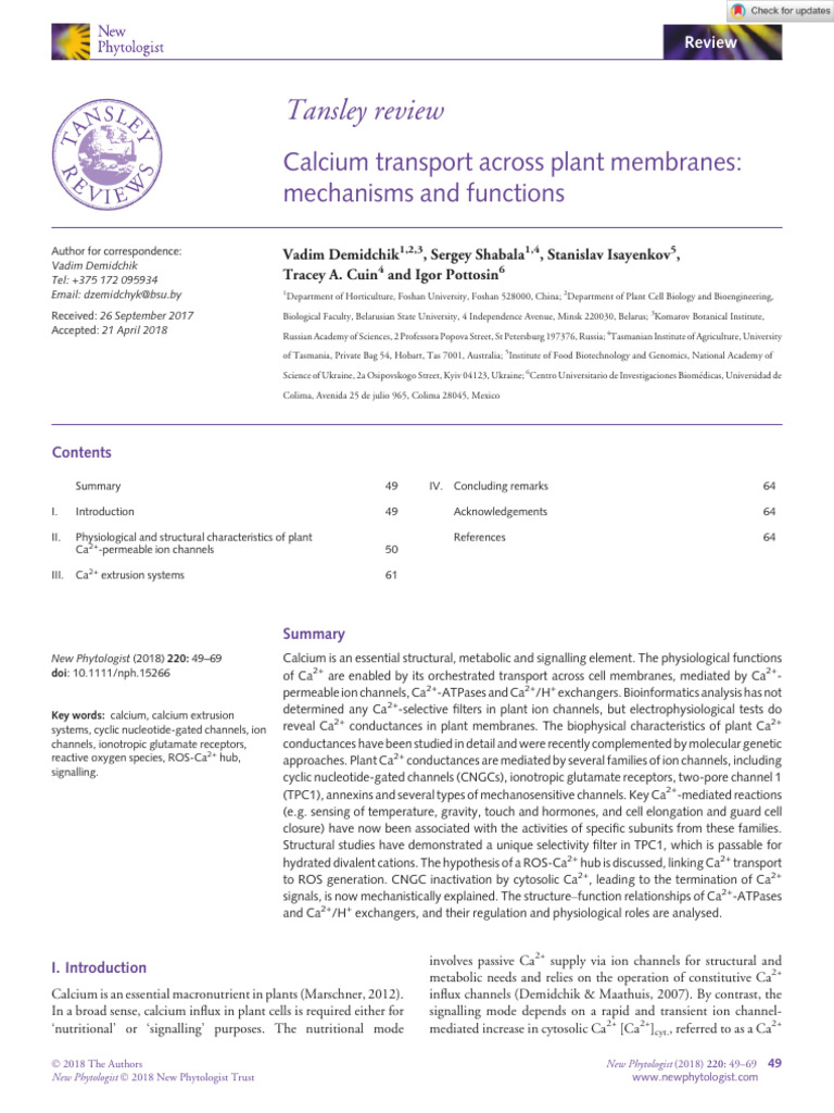 New Phytologist - 2018 - Demidchik - Calcium Transport Across Plant ...
