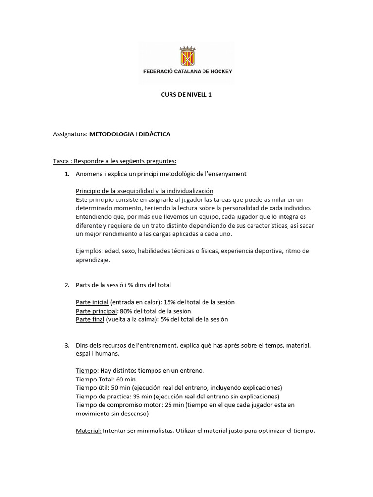 Bloc Metodologia I Didàctica I - Tasca 1 | PDF