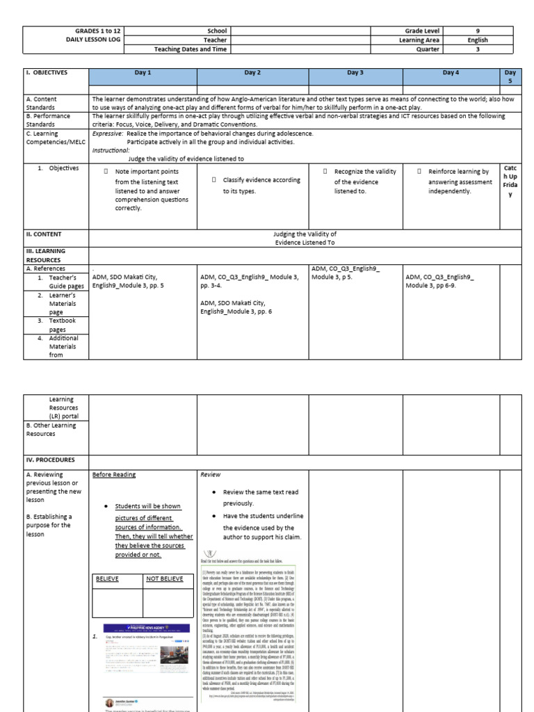 DLL-ENG9 - Q3 - Judging The Validity of Evidence Listened To | PDF | Learning | Risk