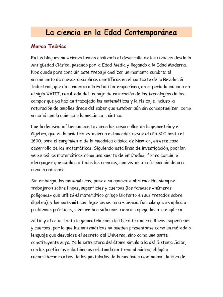 La Ciencia en La Edad Contemporánea | PDF | Matemáticas | Science