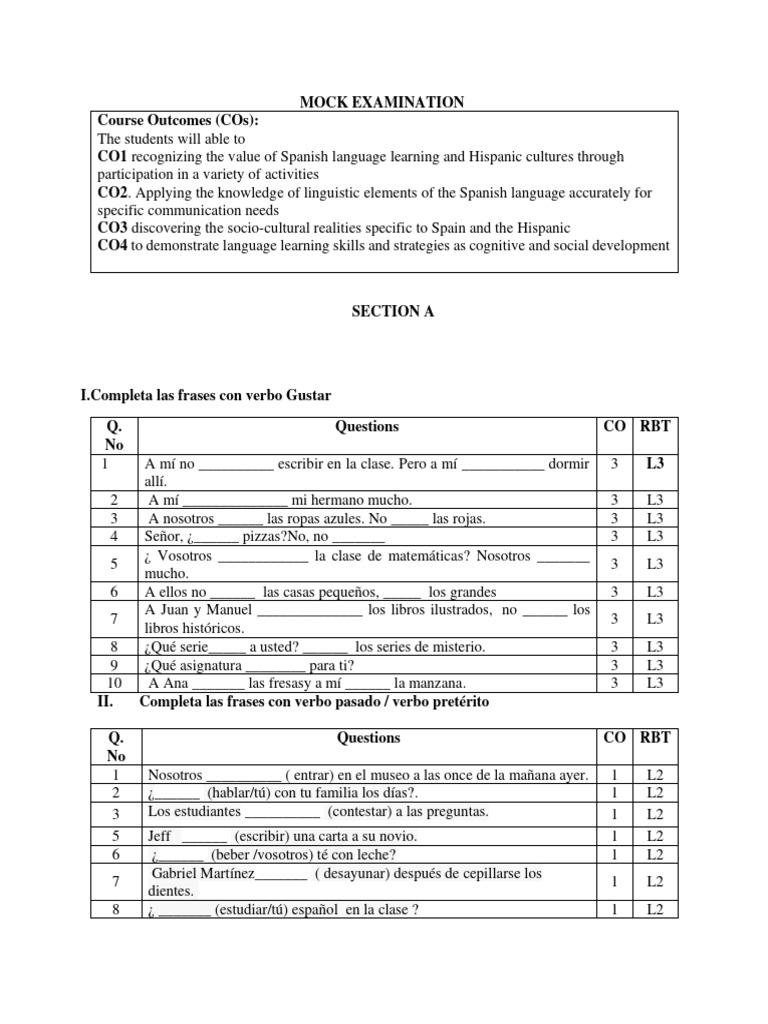 Spanish Language Mock Exam Guide | PDF
