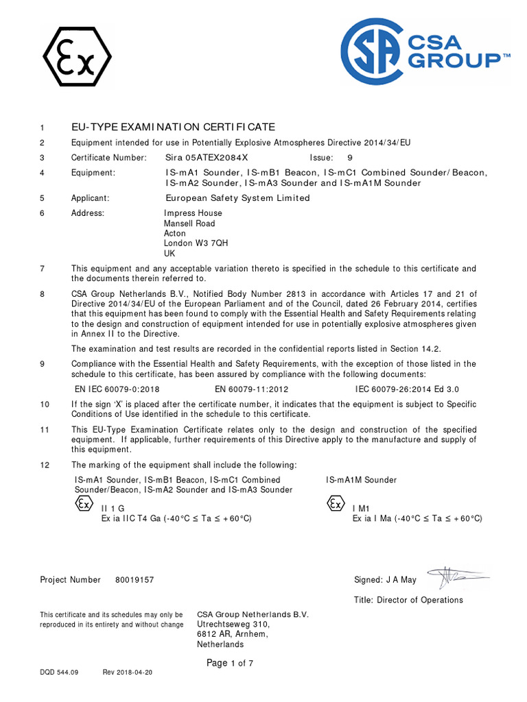 EU-Type Examination Certificate for IS Sounders | PDF | Home & Garden ...
