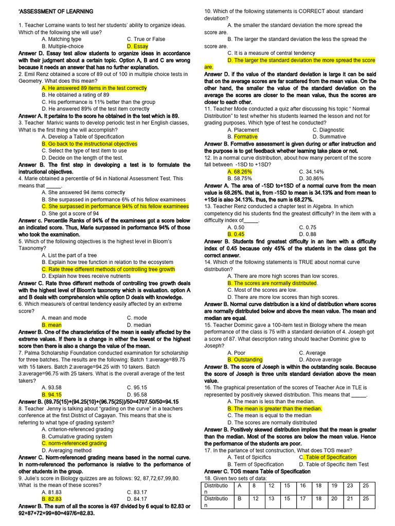 Teacher Assessment Strategies and Insights | PDF | Mean | Multiple Choice