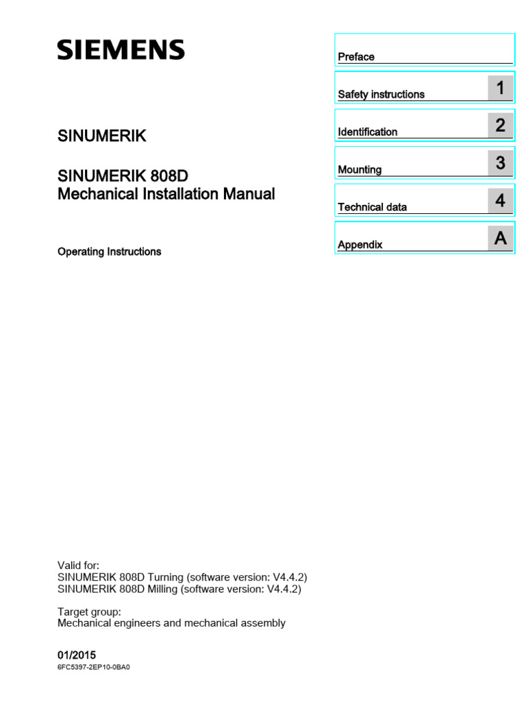 SINUMERIK 808D Mechanical Installation 201501 Eng | PDF | High Voltage ...