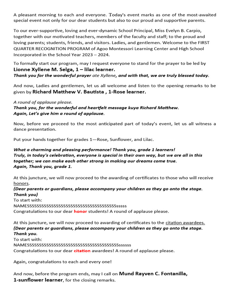 Recognition SCRPT | PDF