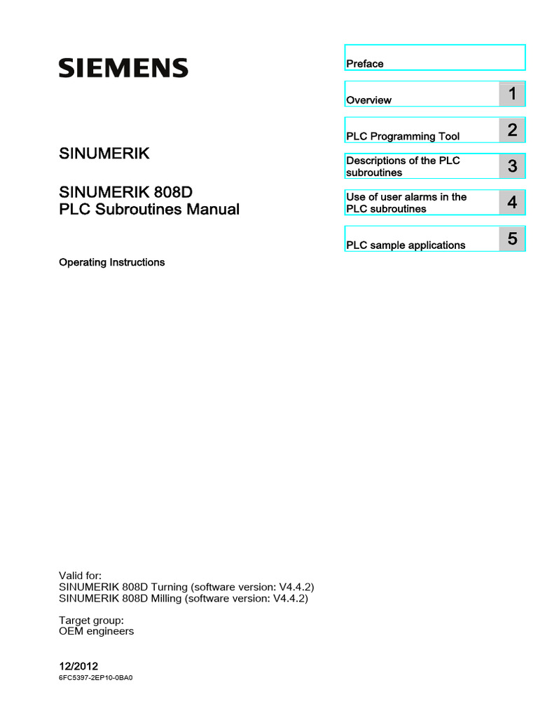 SINUMERIK 808D PLC Subroutines en-US | PDF | Programmable Logic Controller | User Interface