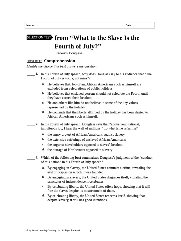 Douglass's Fourth of July Speech Analysis | PDF | Frederick Douglass ...