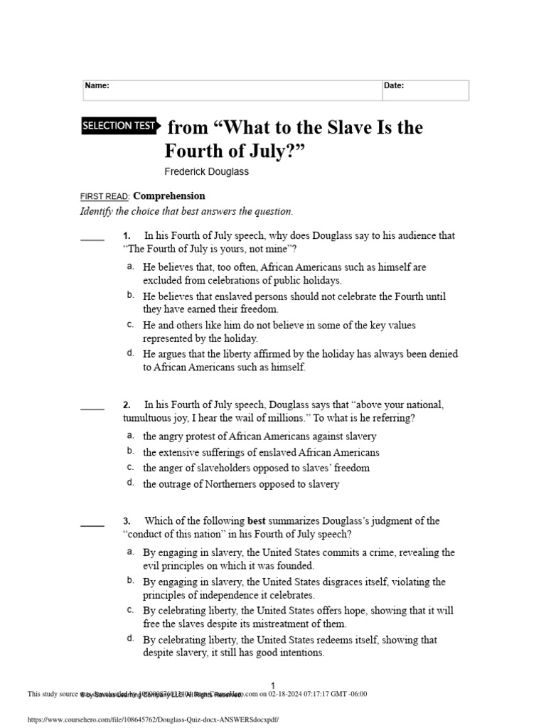 Douglass's Fourth of July Speech Analysis | PDF | Frederick Douglass ...