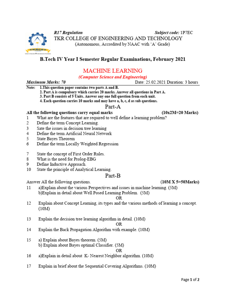 IV-I-Reg-MACHINE LEARNING | Download Free PDF | Machine Learning ...