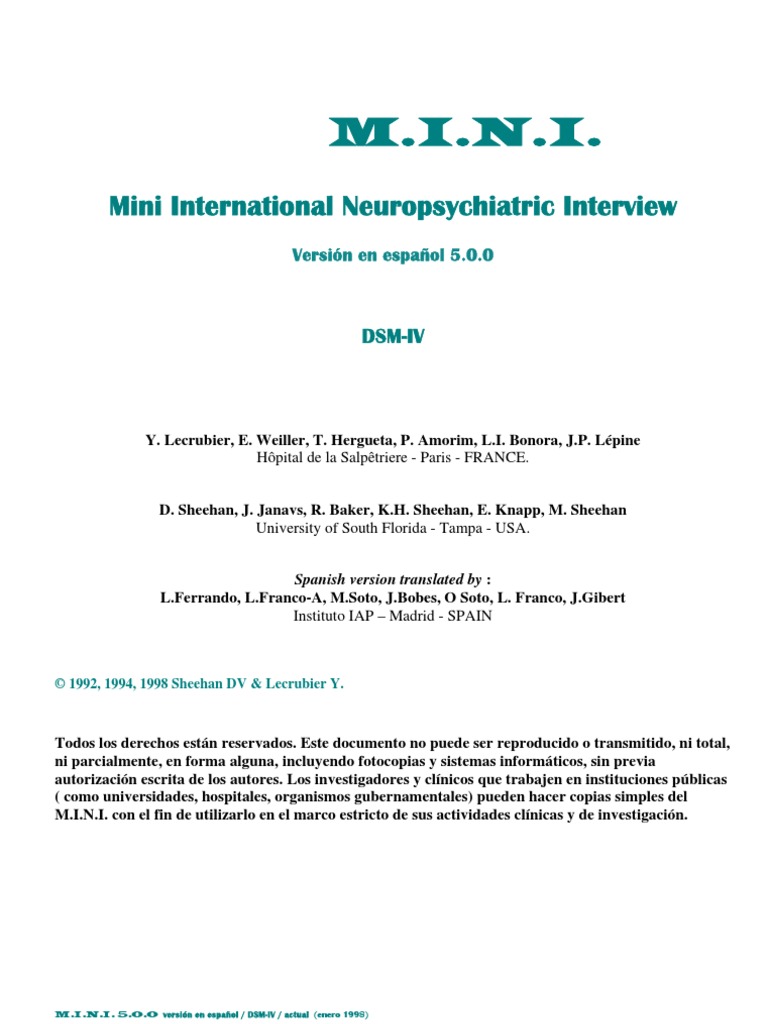 Mini Entrevista Neuropsicquiatrica | PDF | Depresión (estado de ánimo ...
