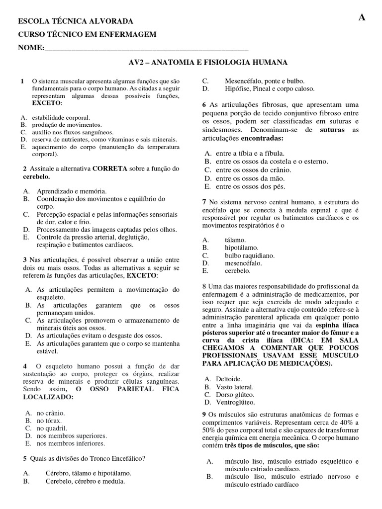 Av2 Anatomia Tipo A | PDF