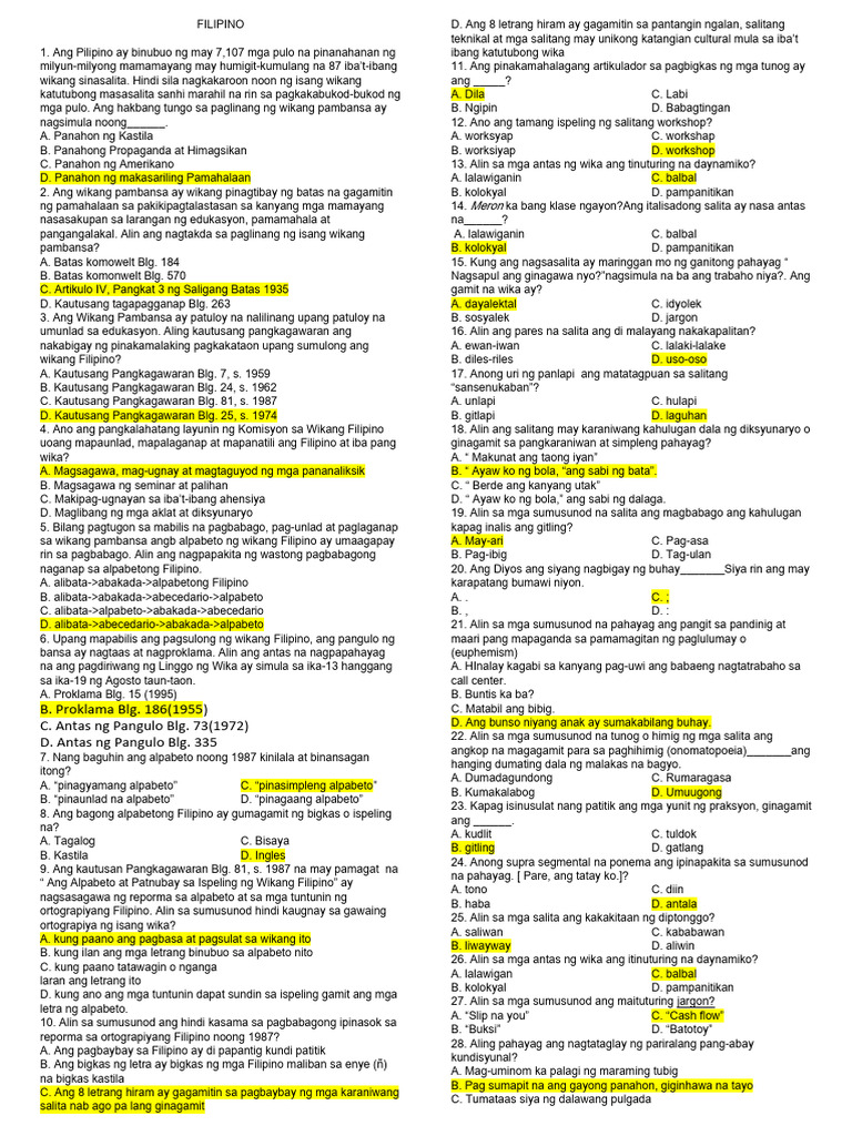Filipino (Ang Pilipino) With Answer | PDF
