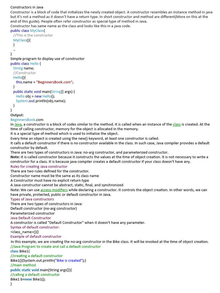 Constructors in Java | PDF | Inheritance (Object Oriented Programming ... Constructors in Java | PDF | Inheritance (Object Oriented Programming ...