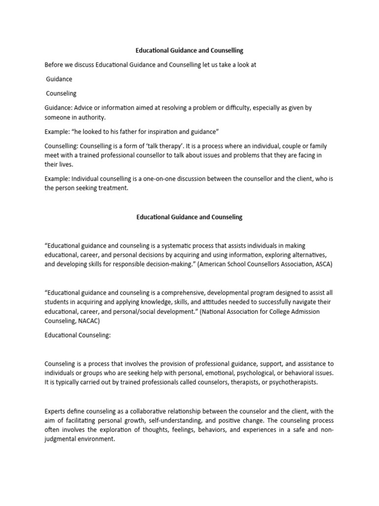 Educational Guidance and Counselling Notes 1 | PDF | Psychotherapy ...