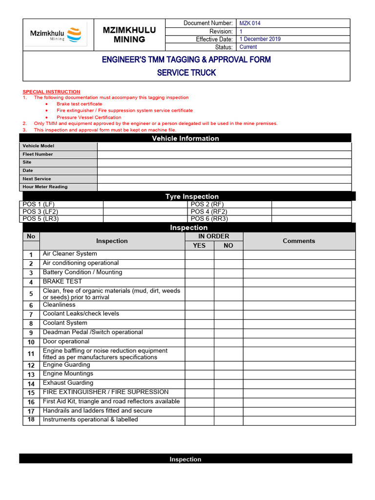 Engineer SERVICE - Truck Tagging Inspection - MZK | PDF | Truck | Vehicles