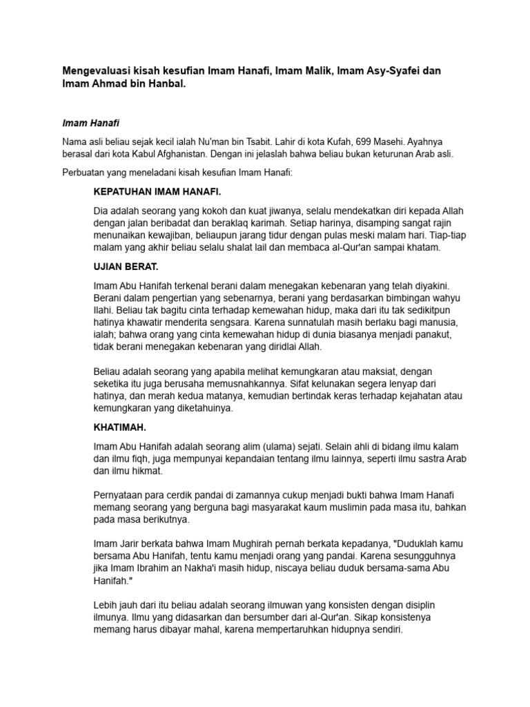 Mengevaluasi Kisah Kesufian Imam Hanafi | PDF