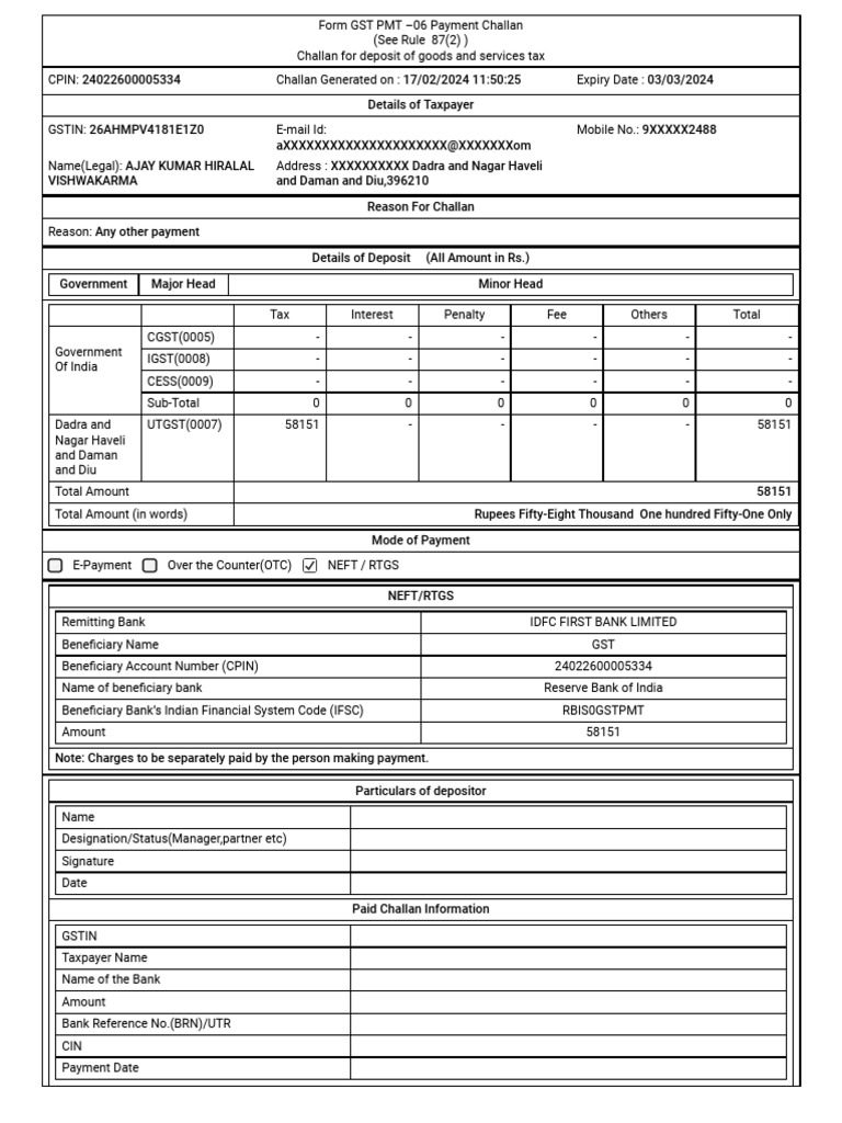 GST Challan | PDF | Business | Financial Services