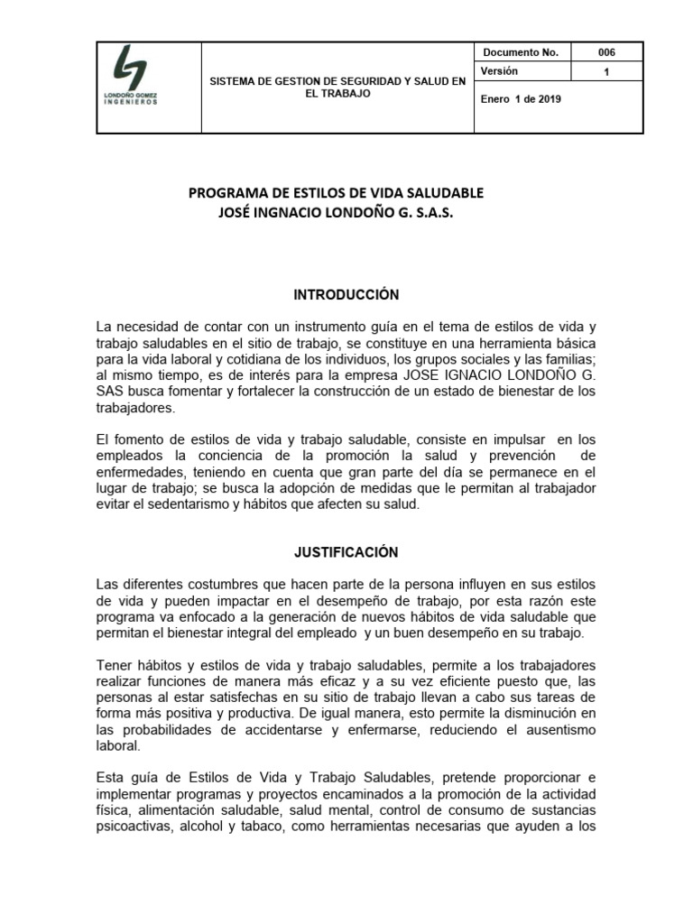 Programa Estilo Vida Saludable | PDF | Comportamiento | Conocimiento