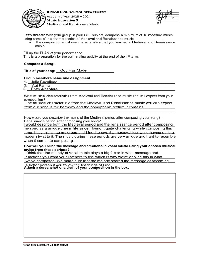 T1 Culminating Activity PLAN | PDF | Songs | Performing Arts