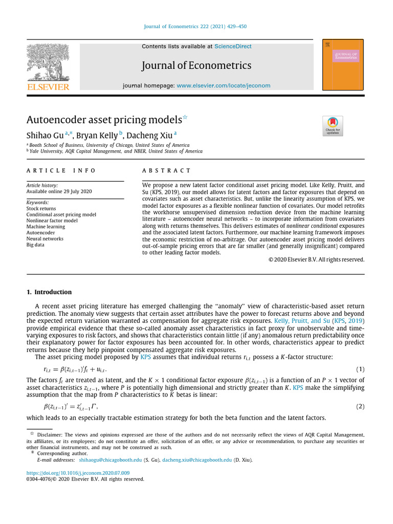 Autoencoder Asset Pricing Models | PDF | Principal Component Analysis | Artificial Neural Network