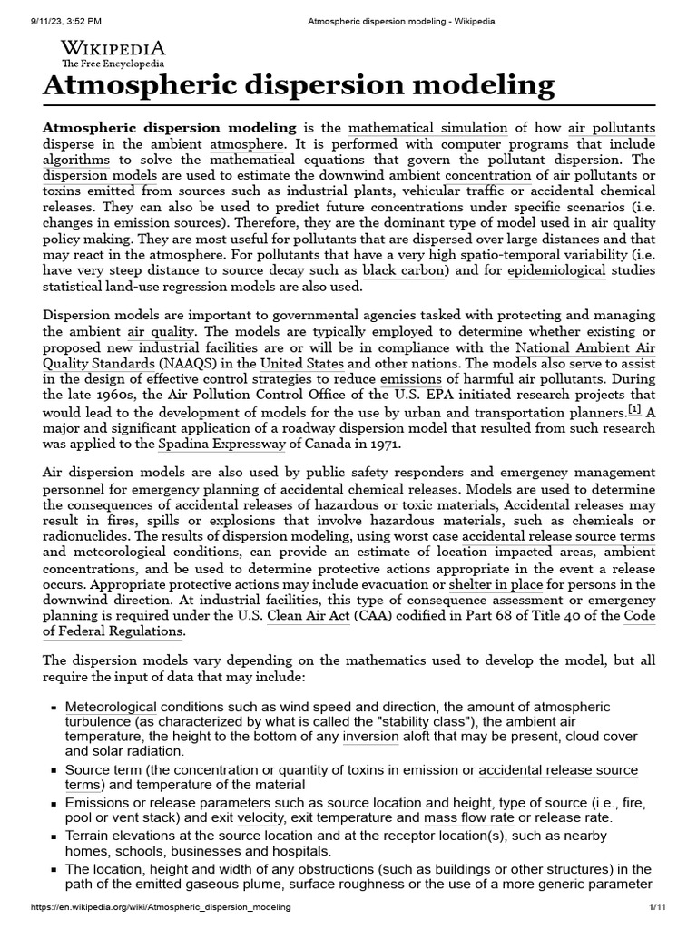 Atmospheric Dispersion Modeling - Wikipedia | PDF