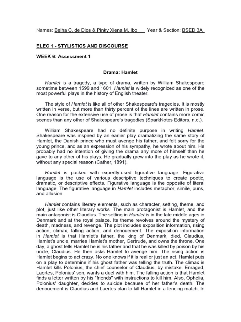 BSED 3A - DE DIOS IBO - ELEC 1 - WEEK 6 - Assessment 1 | PDF | Hamlet ...