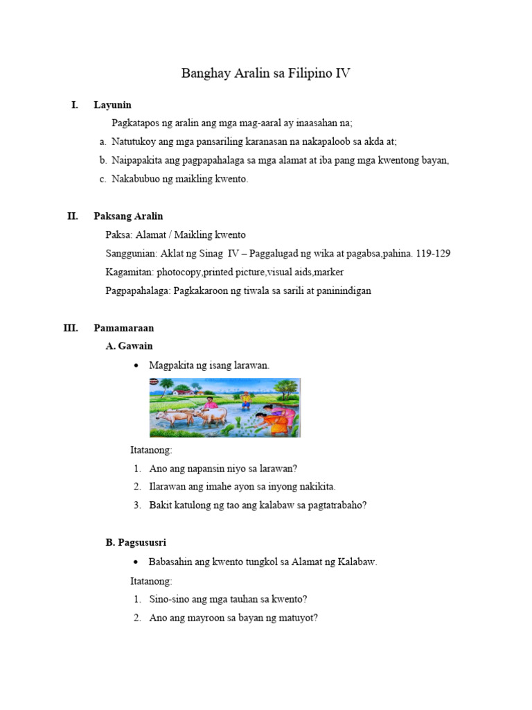 Banghay Aralin Sa Filipino Iv | PDF