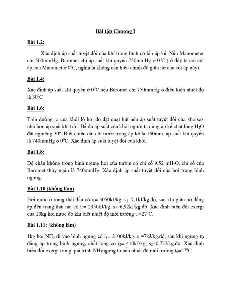 bài tập nhiệt động lực hoc chương I,II IUH | PDF