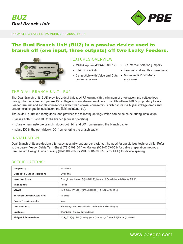 01-20015 - BU2 - Dual Branch Unit Tech Sheet | PDF | Coaxial Cable ...