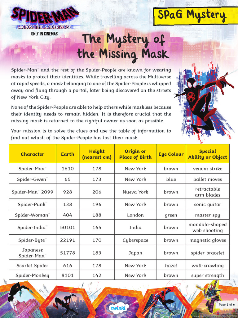 T e 1679917658 Spider Man Spag Problem Solving Mystery Game Ages 7 9 Ver 1 | PDF | Spider Man