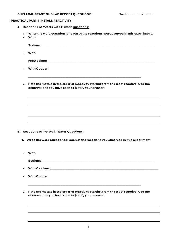 Chemical Reactions Lab Report Questions | PDF | Chemical Reactions | Silver