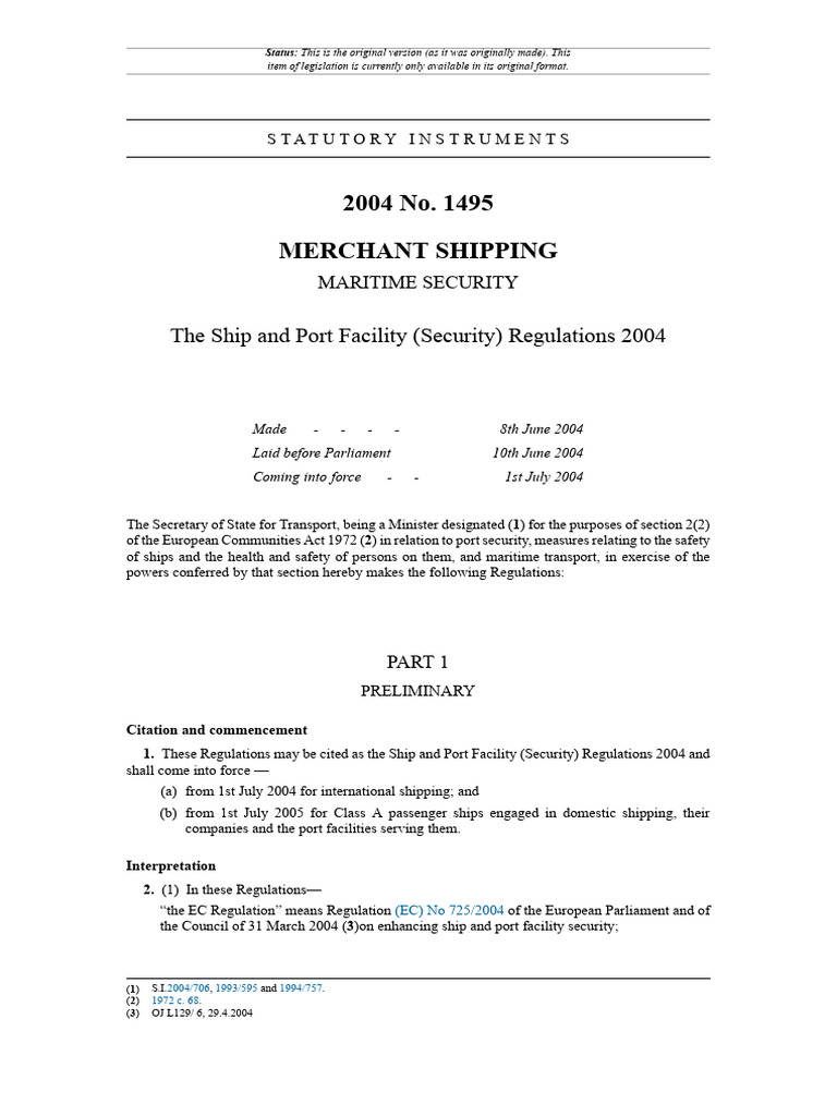 Ship and Port Facility Security Regulations | PDF