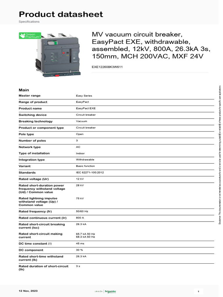 EasyPact EXE - EXE122608K3W611 | PDF | Physical Quantities | Electrical Engineering