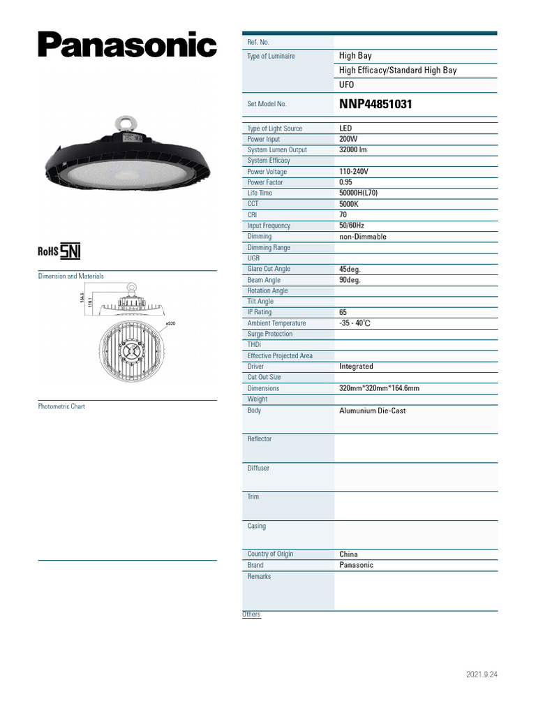Panasonic Highbay_200W 5000K_NNP44851031 | PDF