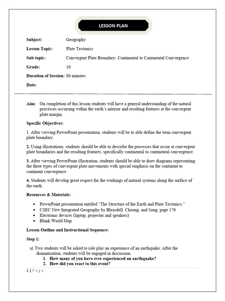 Convergent Plates Lesson Plan | PDF | Plate Tectonics | Tectonics
