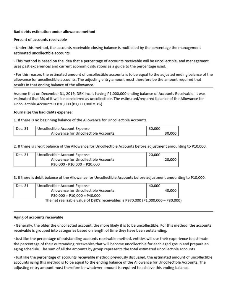Bad Debts Estimation Under Allowance Method1 | Download Free PDF | Bad Debt | Balance Sheet