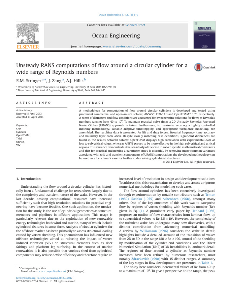 Unsteady RANS Computations of Flow Around A Circular Cylinder For A | PDF | Reynolds Number ...
