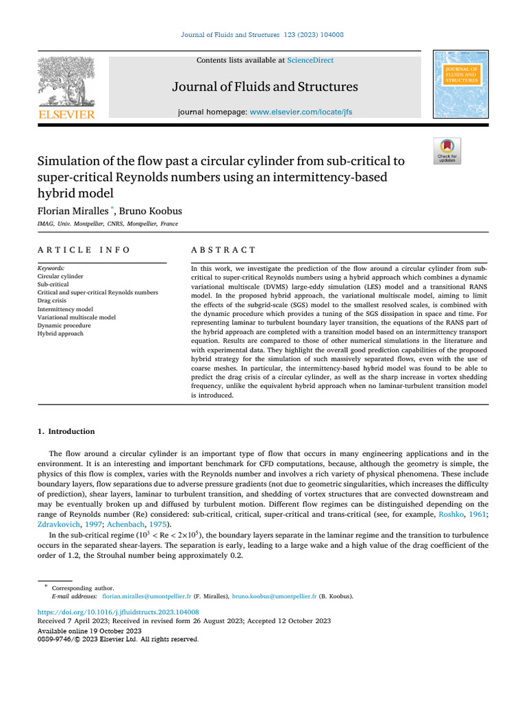 Simulation of The Flow Past A Circular Cylinder From Sub-Critical To Super-Critical Reynolds ...