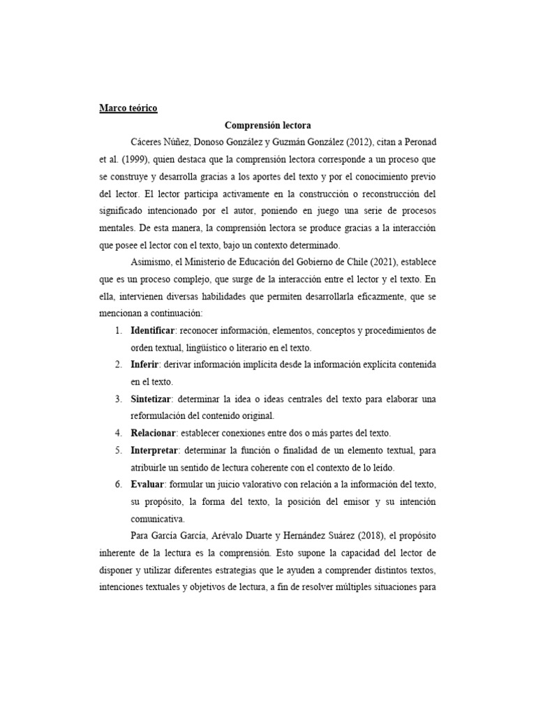 Marco Teórico | PDF | Comprensión lectora | Aprendizaje