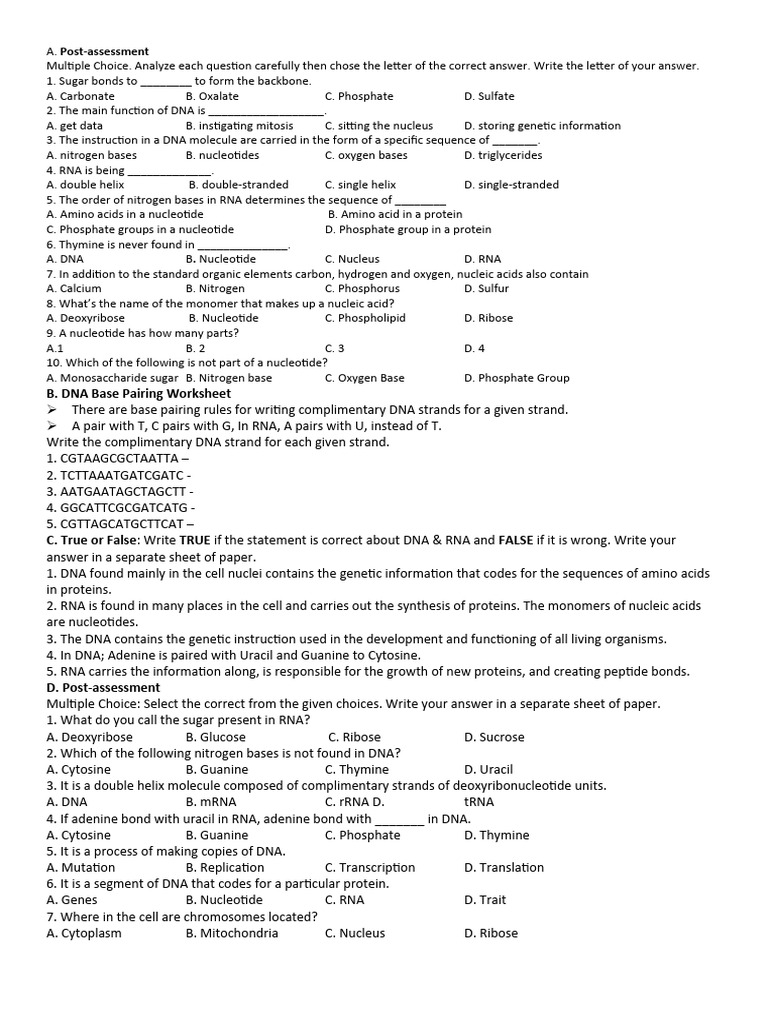 Biology Exam Prep Questions | PDF | Dna | Rna