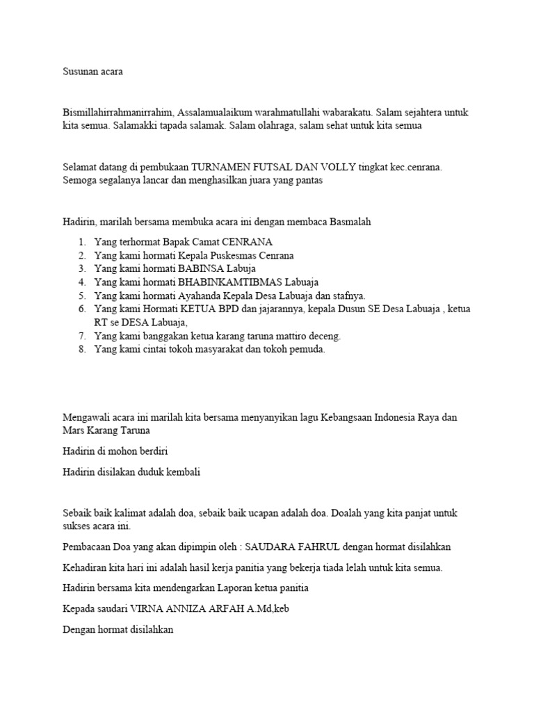 Susunan Acara Pembukaan Futsal | PDF